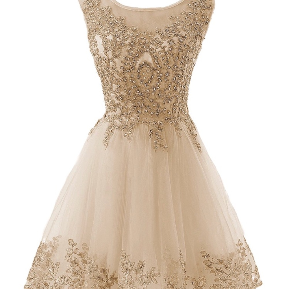 Ballerina Style Gold Beaded Homecoming Prom Dress - Gem